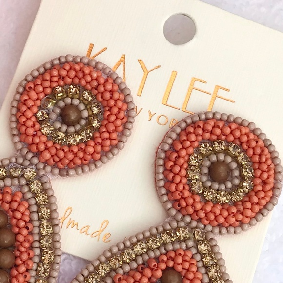 Kay Lee | Jewelry | Large Boho Seed Bead Post Drop Rhinestone Earrings ...